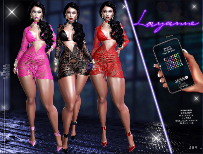 Second Life Marketplace - Layanne Sexy CLub Dress Lace 70+ COLORS Kupra, Reborn, Maitreya ...